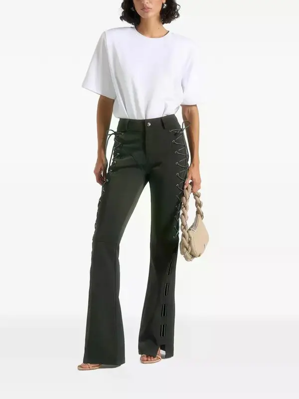 Manière De Voir Ambrein Olive Drill Lace-up Flared Trousers - Green