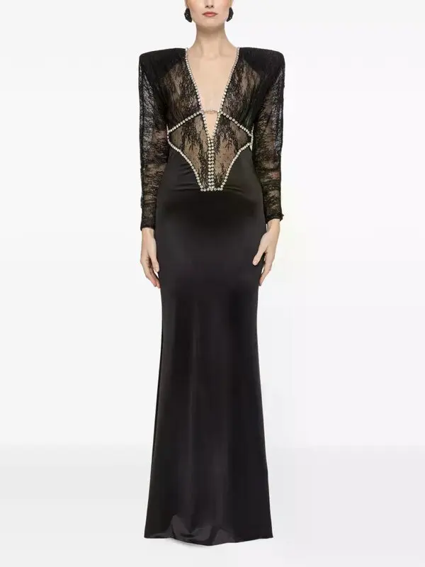 NISSA Lace-panelled Crystal-embellished Dress