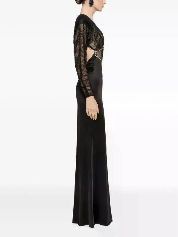 NISSA Lace-panelled Crystal-embellished Dress
