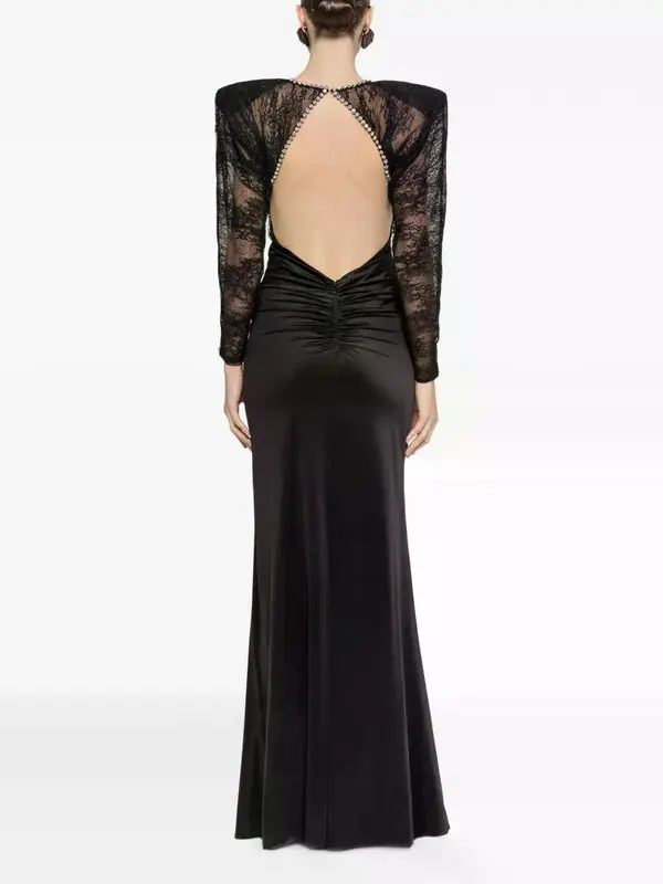 NISSA Lace-panelled Crystal-embellished Dress