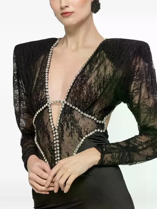 NISSA Lace-panelled Crystal-embellished Dress