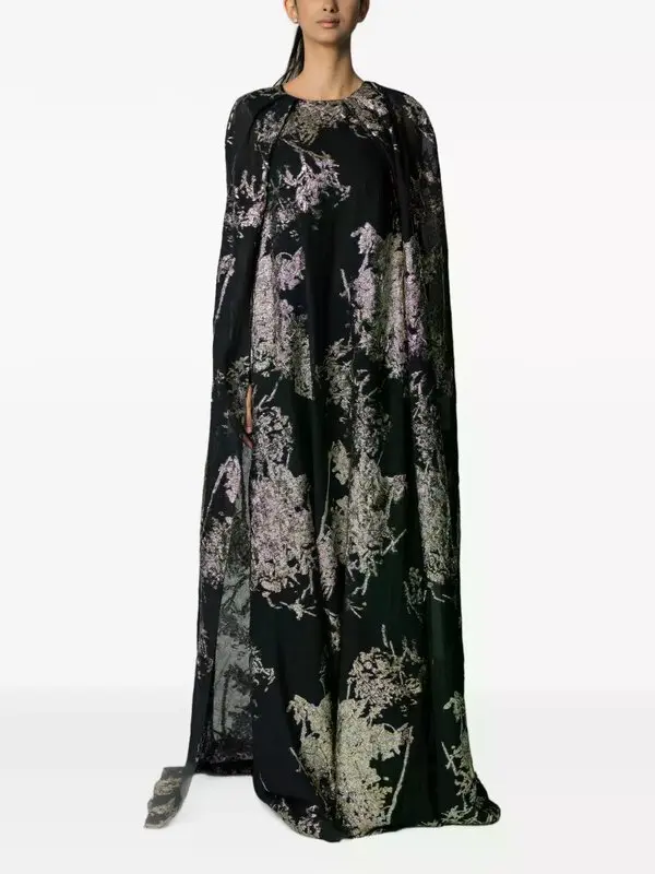 MIAU BY CLARA ROTESCU Floral-print Cape-sleeve Maxi Dress - Black