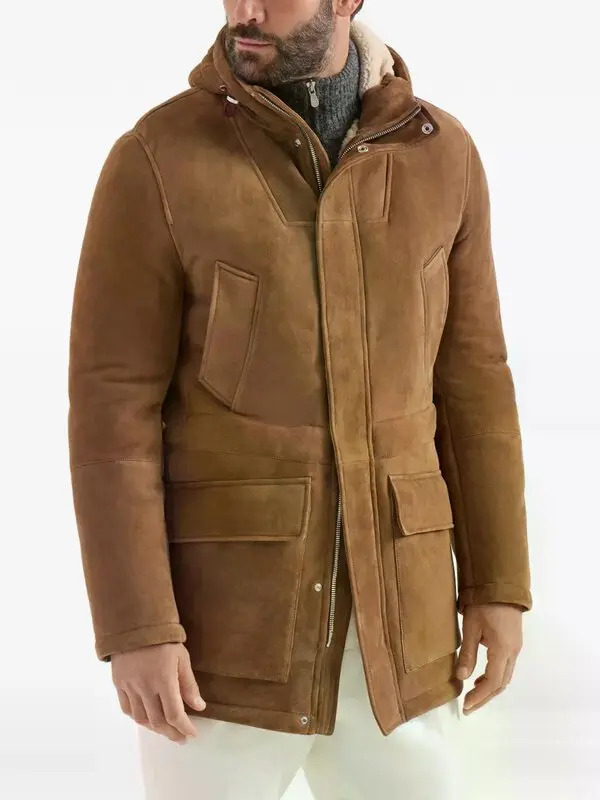 Brunello Cucinelli Suede Curly Shearling Parka