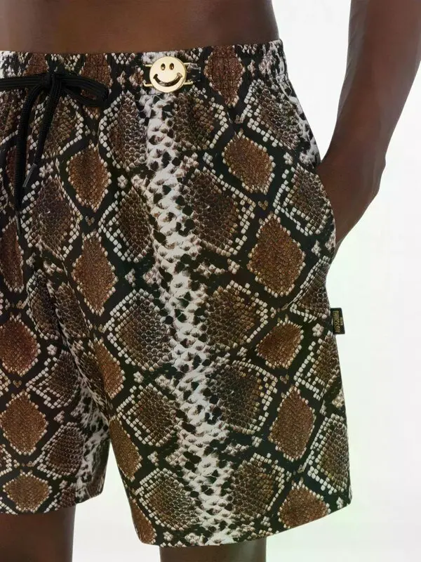 Moschino Snakeskin-print Smiley Swimming Shorts - Brown
