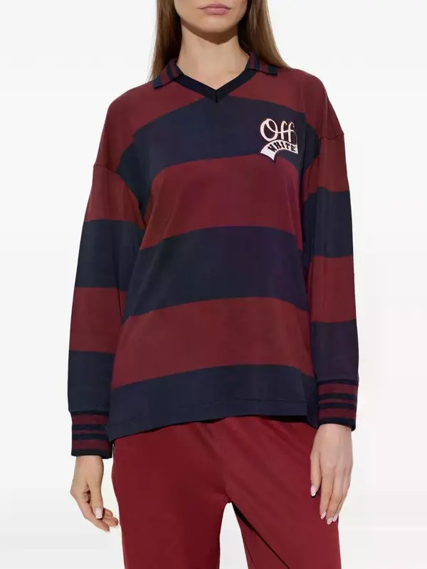 Off-White Logo-patch Striped Polo Shirt - Red