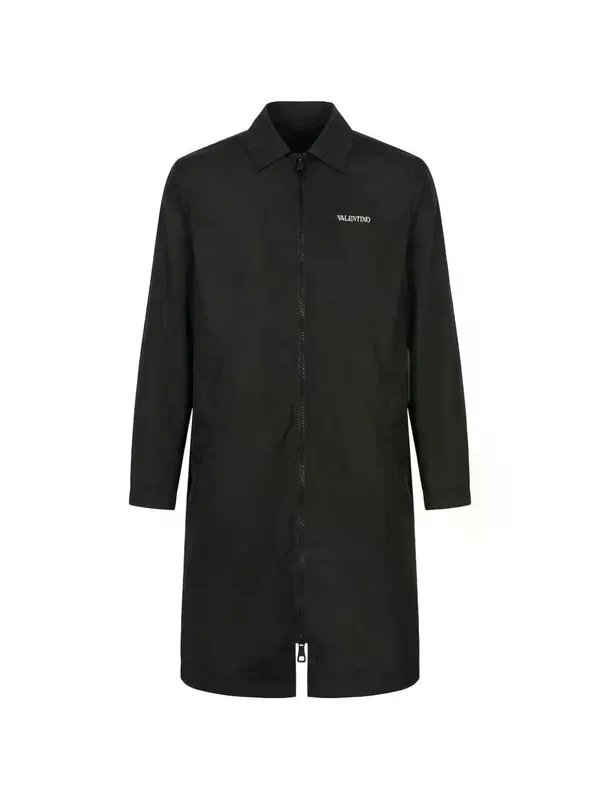 Valentino Garavani Logo-print Zip-up Coat - Black