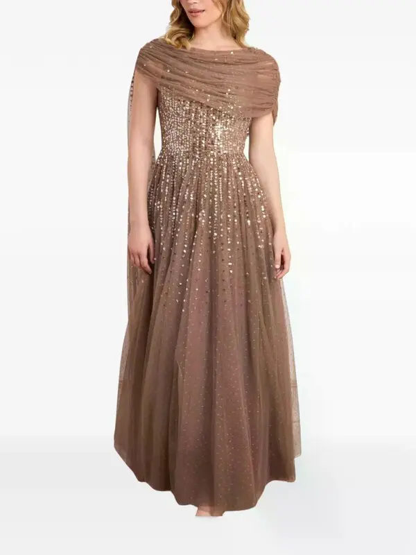 NEEDLE & THREAD Moonlight Sequin-embellished Draped Gown - Brown
