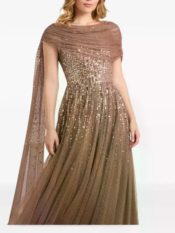 NEEDLE & THREAD Moonlight Sequin-embellished Draped Gown - Brown
