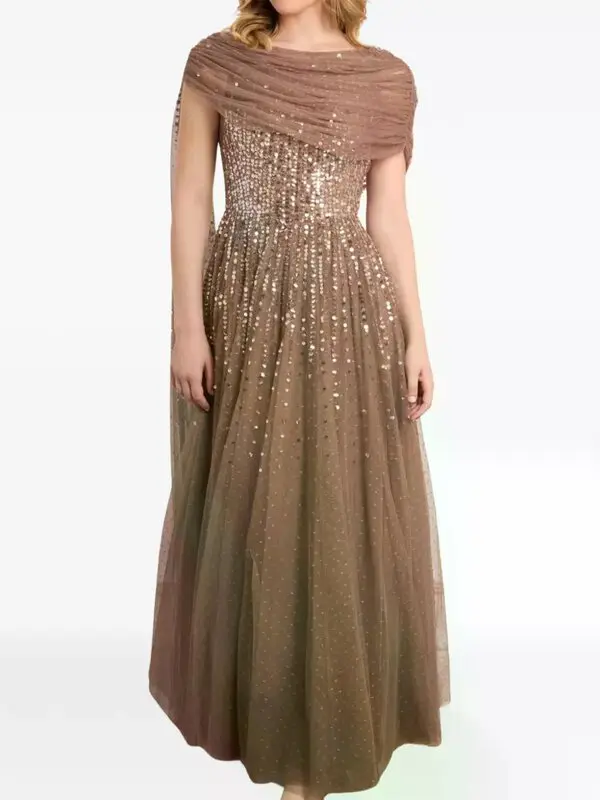 NEEDLE & THREAD Moonlight Sequin-embellished Draped Gown - Brown