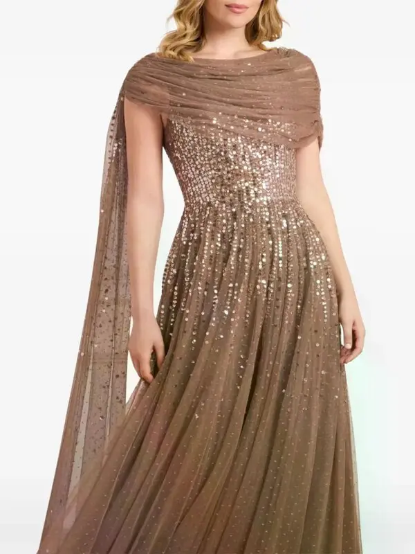 NEEDLE & THREAD Moonlight Sequin-embellished Draped Gown - Brown