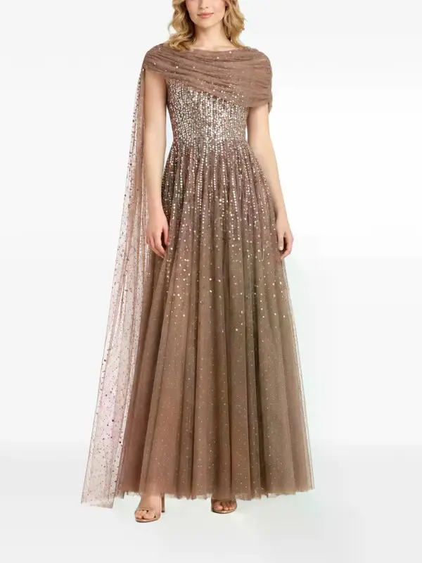 NEEDLE & THREAD Moonlight Sequin-embellished Draped Maxi Gown - Brown