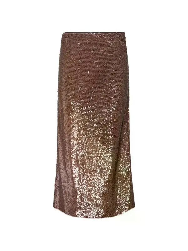 GAELLE PARIS Sequin-embellished Midi Skirt - Brown