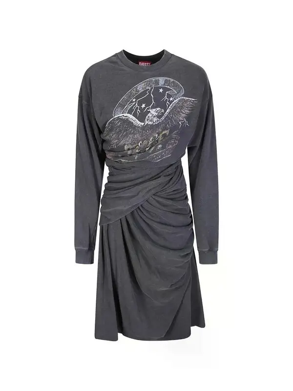DIESEL® Graphic-print Draped Dress - Grey