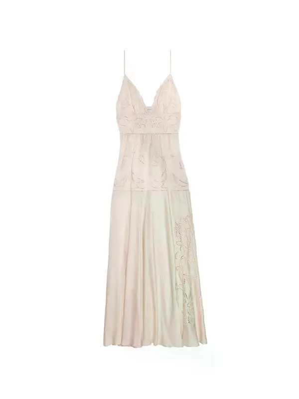 Ermanno Scervino Long Broderie-anglaise V-neck Satin Dress - Pink