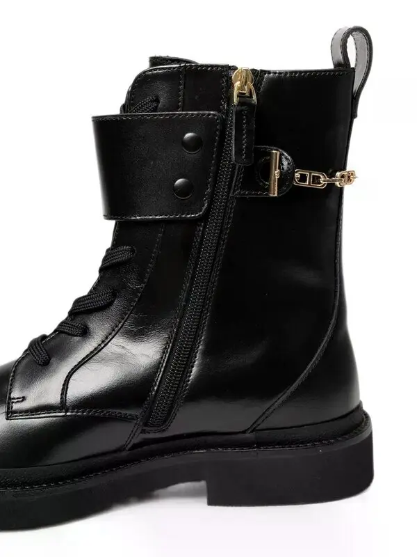 BOSS Lace-up Leather Boots With Gold-tone Hardware