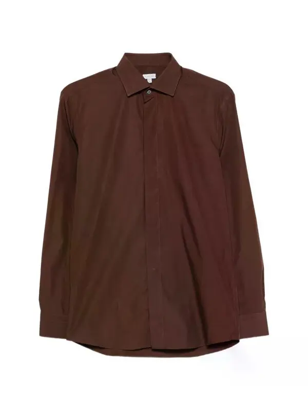 Caruso Concealed-front Shirt - Brown