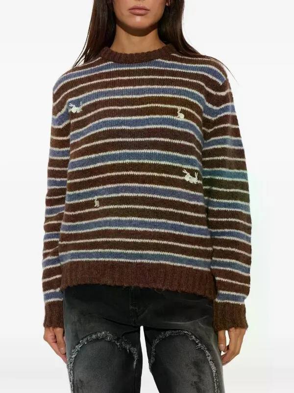 CARNE BOLLENTE Rabbit-embroidered Striped Sweater