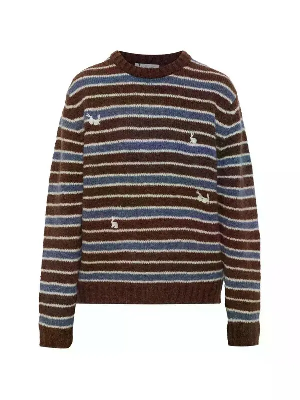 CARNE BOLLENTE Rabbit-embroidered Striped Sweater