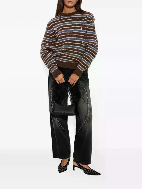 CARNE BOLLENTE Rabbit-embroidered Striped Sweater