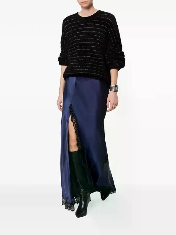 Isabel Marant Étoile Alexandra Silk Satin Skirt With Lace Detail - Blue