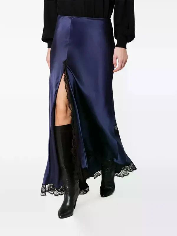 Isabel Marant Étoile Alexandra Silk Satin Skirt With Lace Detail - Blue