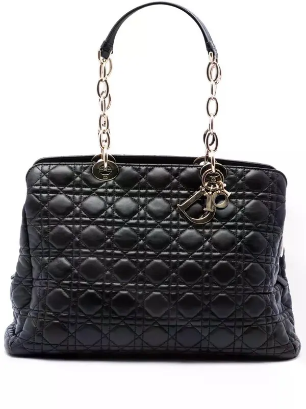 Dior 2014 Large Lambskin Cannage Soft Zipped Lady Shopping Tote Bag - Black