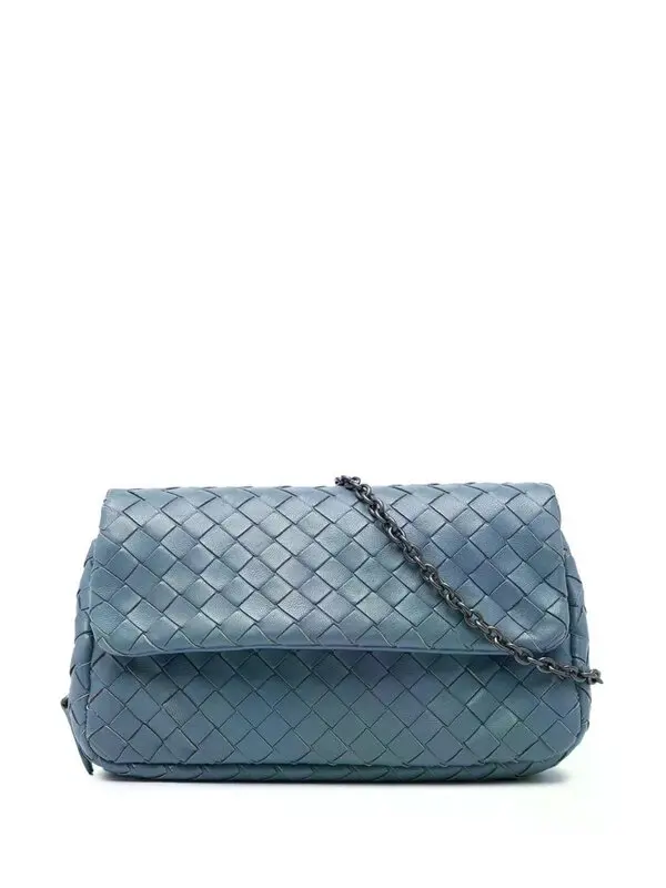 Bottega Veneta 2012-2026 Mini Nappa Intrecciato Expandable Chain Flap Crossbody Bag - Blue