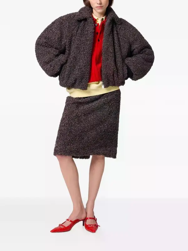MSGM Bouclé-texture Bomber Jacket - Brown
