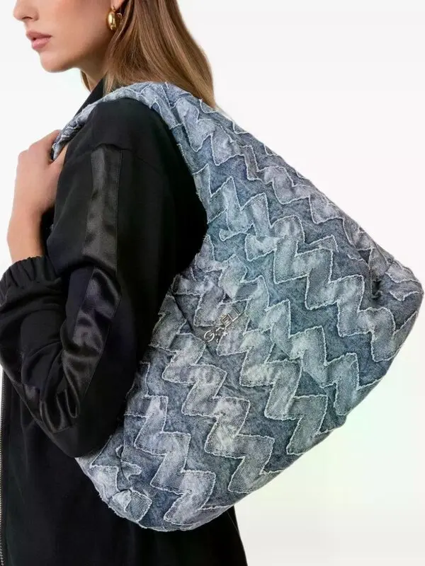 GAELLE PARIS Maxi Zigzag-patchwork Denim Shoulder Bag