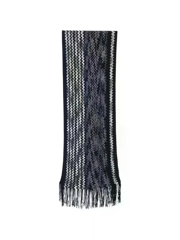 Missoni Zigzag-knit Fringed Scarf - Blue