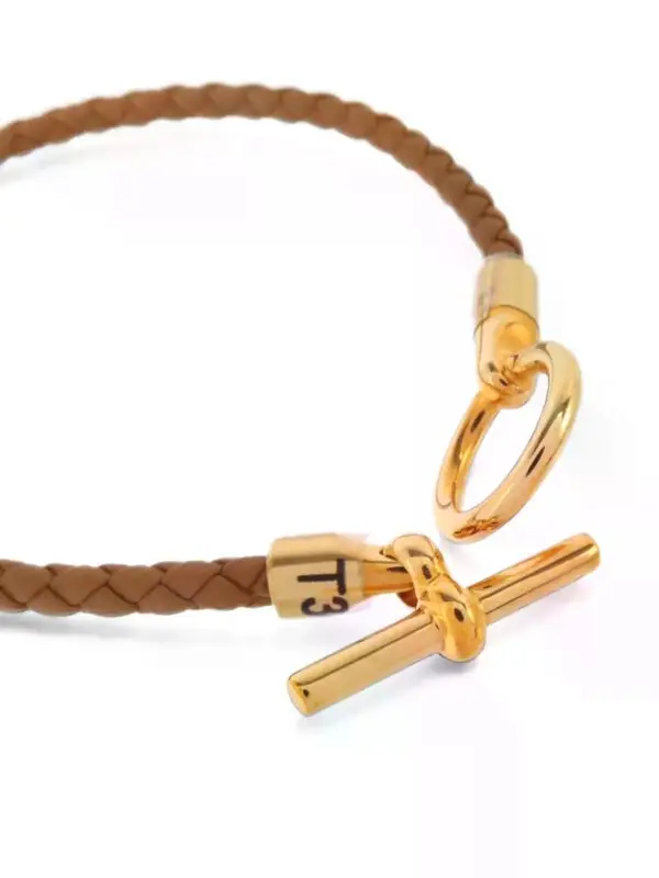Hermès Glenan Braided-leather Bracelet - Gold