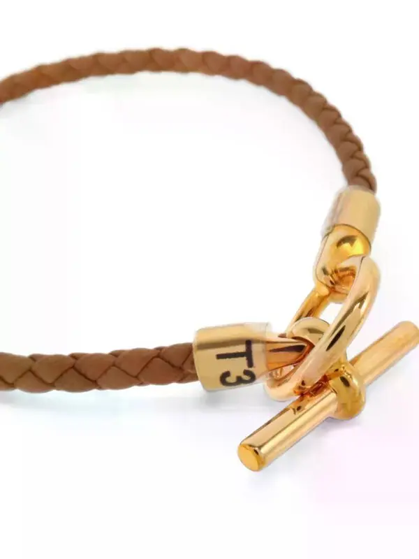 Hermès Glenan Braided-leather Bracelet - Gold