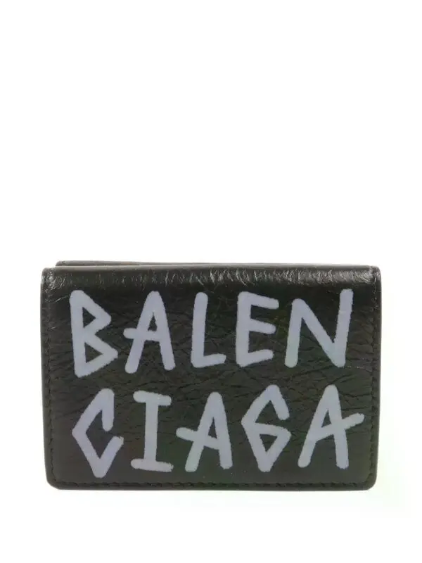 Balenciaga Graffiti-print Trifold Wallet - Black