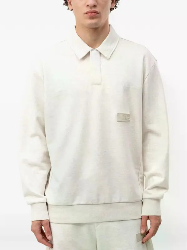 BOSS Logo-patch Polo-collar Sweater - Neutrals
