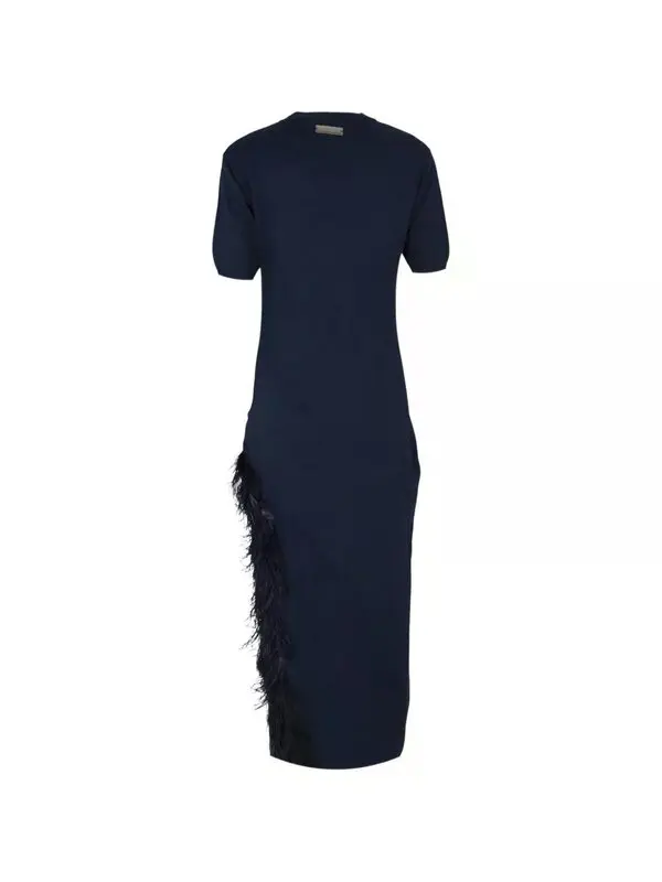 IZAAK AZANEI Midi Feather-trim Side-slit Dress - Blue