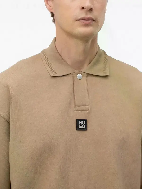 Hugo Structured Cotton-blend Sweatshirt With Polo Collar - Neutrals
