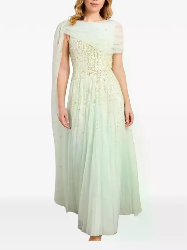 NEEDLE & THREAD Moonlight Sequin-embellished Draped Gown - Green