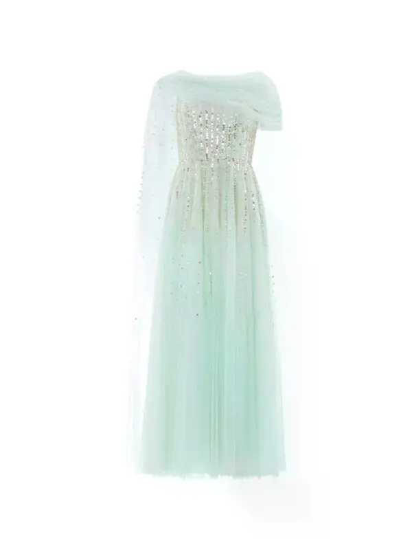 NEEDLE & THREAD Moonlight Sequin-embellished Draped Gown - Green