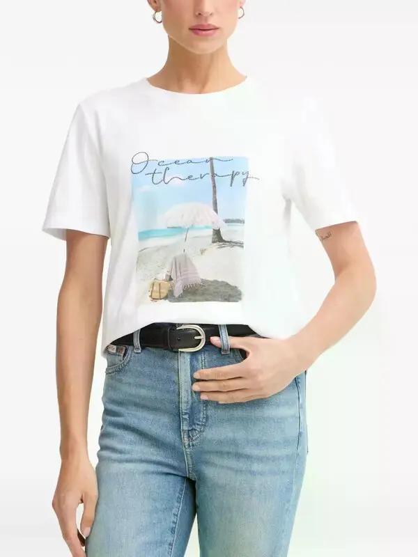 MARC AUREL Graphic-print Rhinestone-embellished T-shirt - White