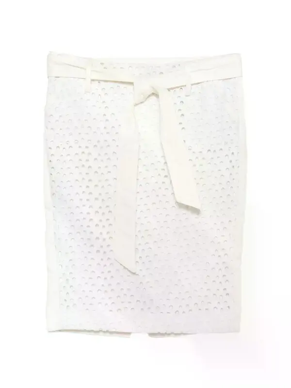 Gianfranco Ferre 1990s Eyelet-embroidered Belted Mini Skirt