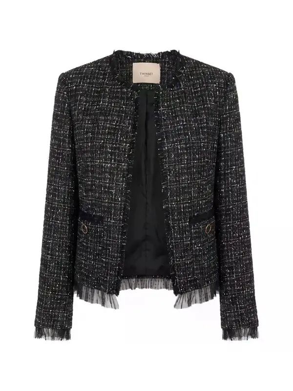 TWINSET Bouclé-knit Tulle-trim Jacket