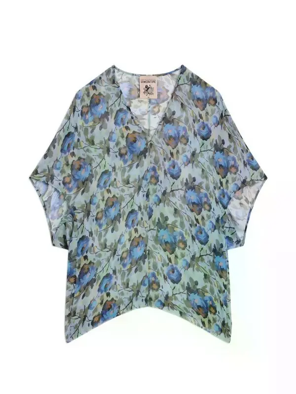 SEMICOUTURE Placida Floral-print V-neck Blouse - Green