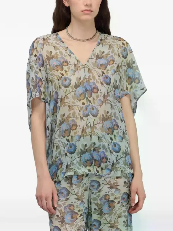 SEMICOUTURE Placida Floral-print V-neck Blouse