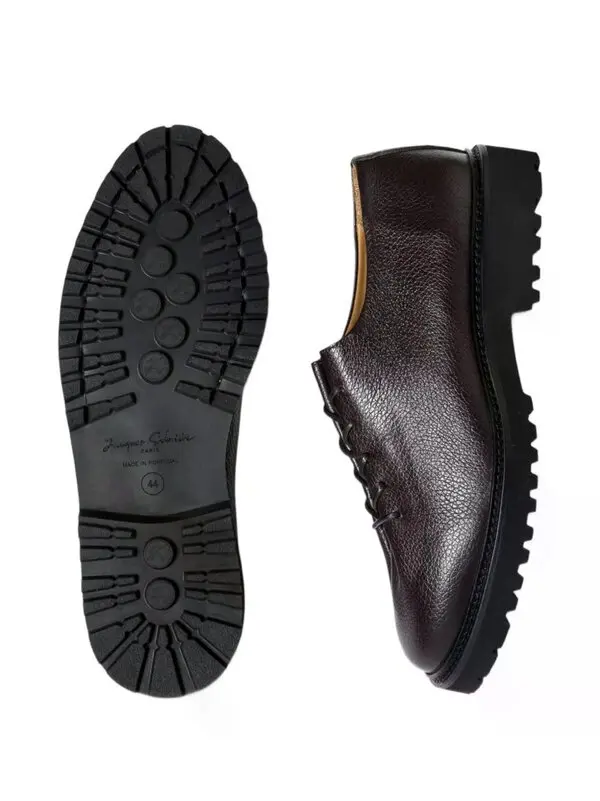 JACQUES SOLOVIERE Edouard Lug Grained-leather Derby Shoes - Brown
