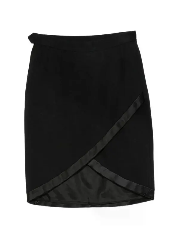 Saint Laurent 1980s Wrap-style Satin-trim Midi Skirt - Black