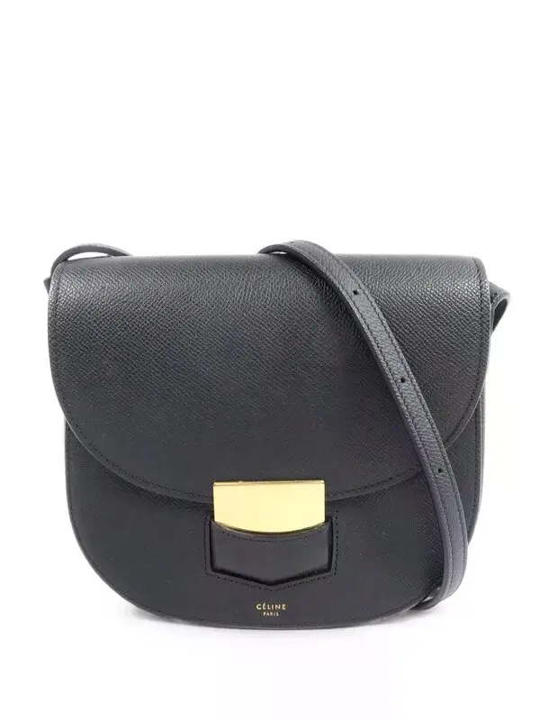 Celine Trotteur Leather Shoulder Bag - Black