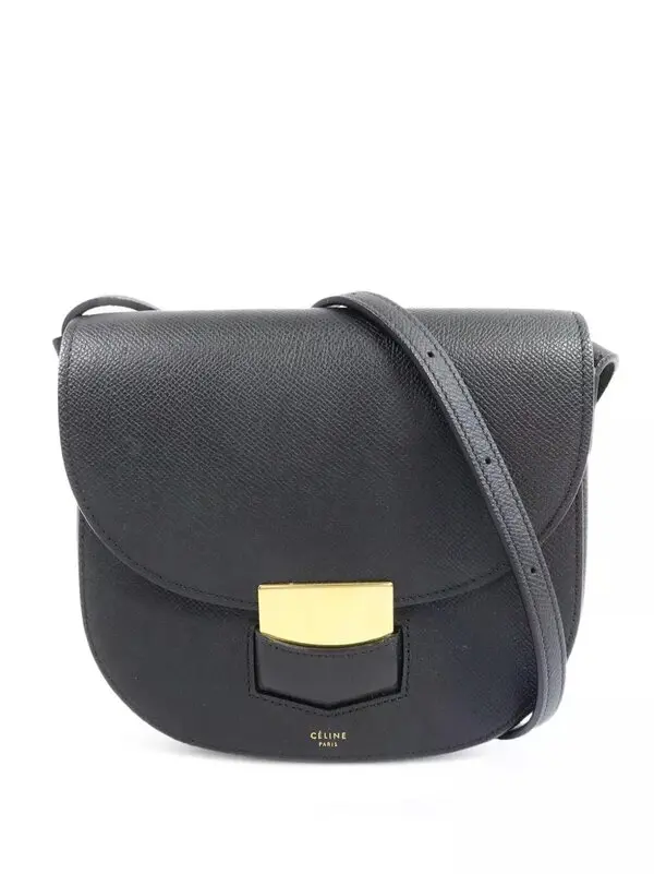 Celine Trotteur Leather Shoulder Bag - Black