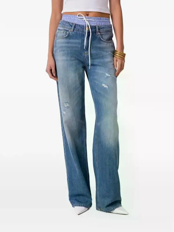 GAELLE PARIS Distressed Drawstring-waist Jeans