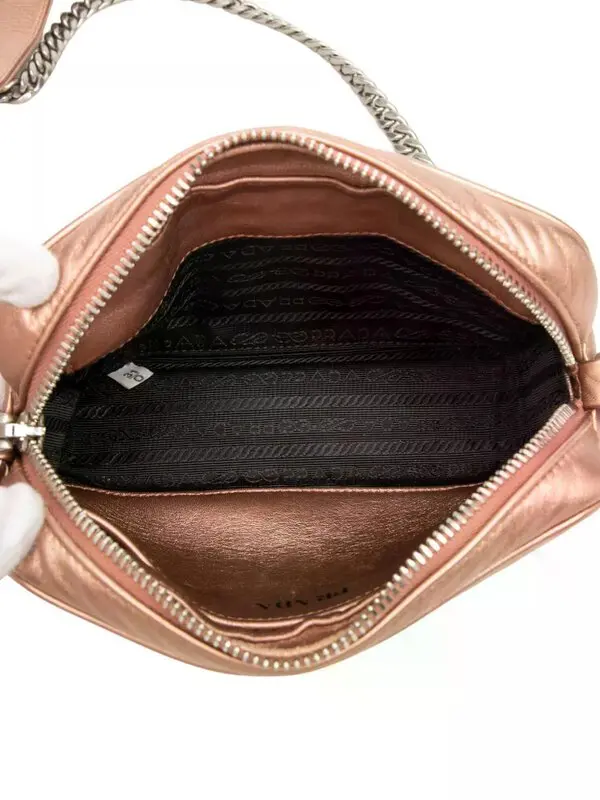 Prada 2013-2026 Metallic Nappa Impunture Diagramme Camera Bag Crossbody Bag - Pink