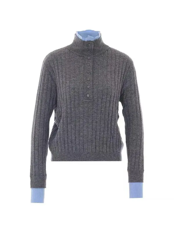 ELE Ribbed-knit Button-up Sweater
